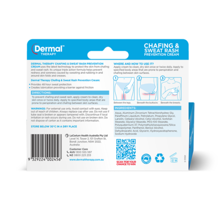 Chafing & Sweat Rash Prevention Cream | Anti chafing cream | Dermal Therapy