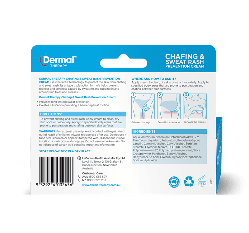 Chafing & Sweat Rash Prevention Cream | Anti chafing cream | Dermal Therapy